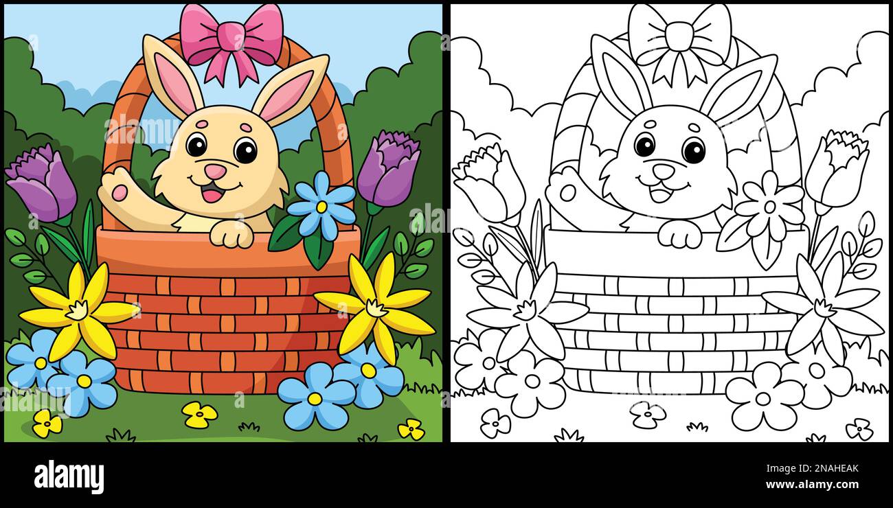 Spring Rabbit Inside the Basket Illustration Stock Vector Image & Art ...