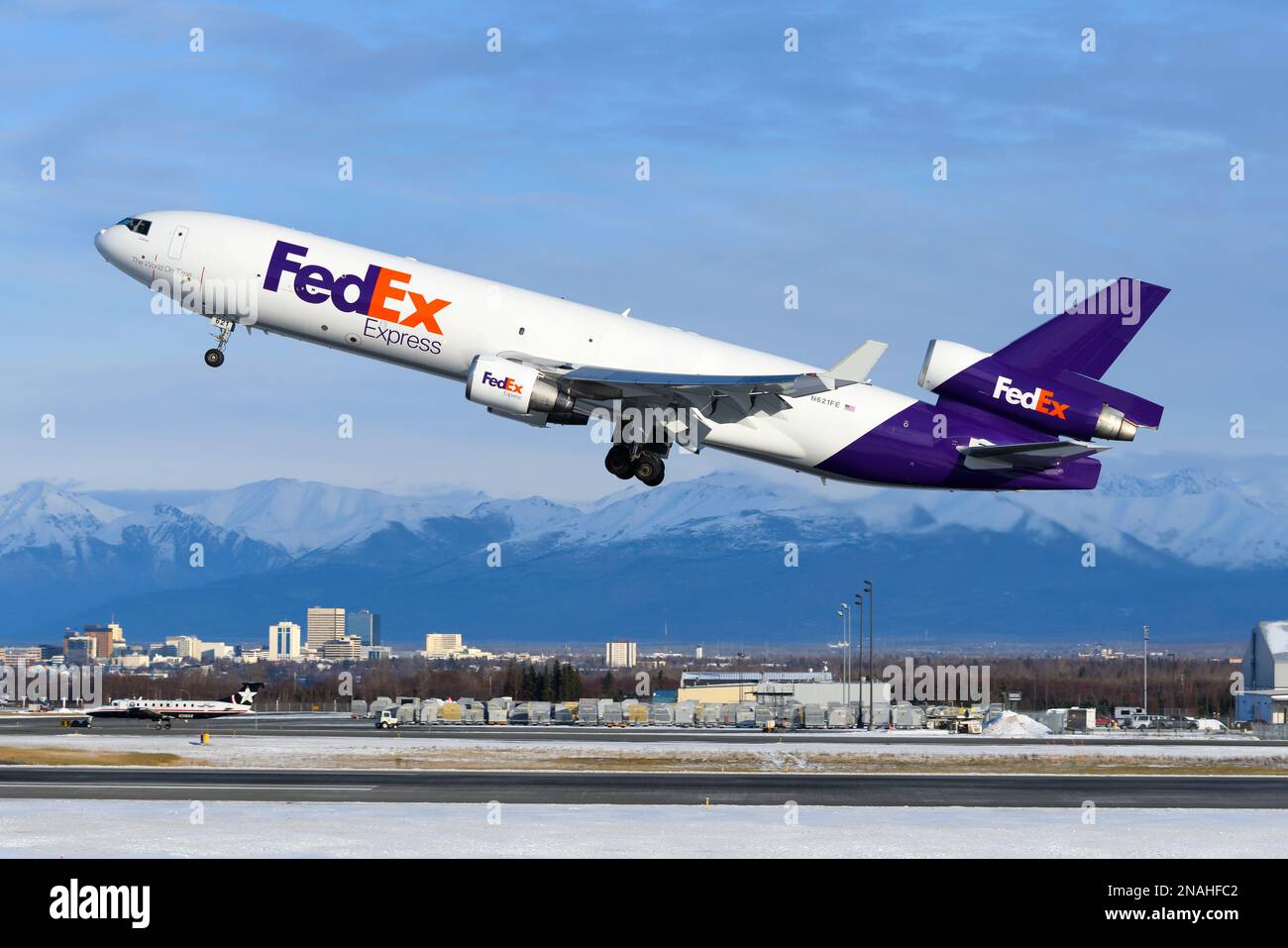 Fedex McDonnell Douglas MD-11 airplane taking off. Plane for cargo ...