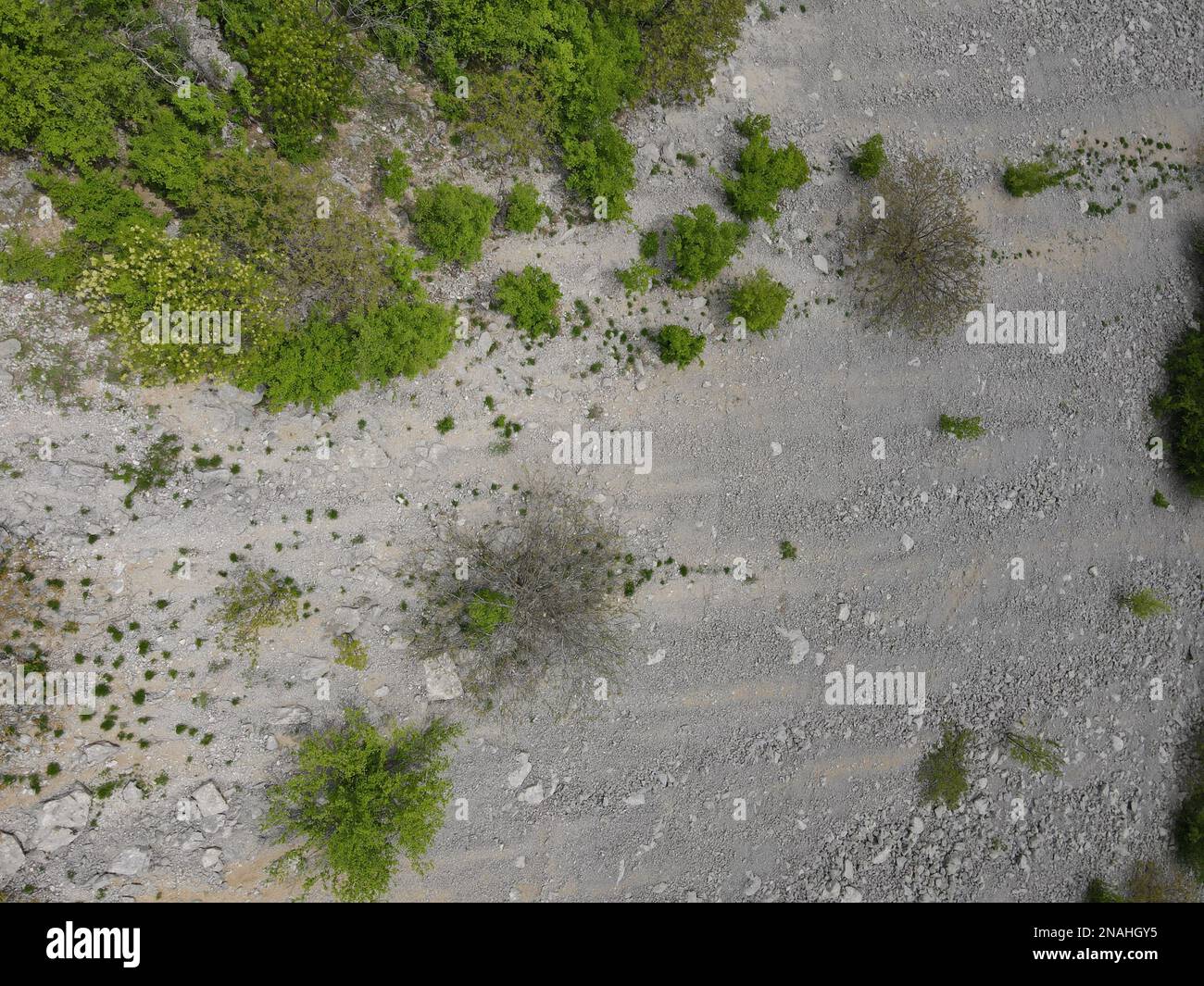 Aerial top down drone image of a draught in the Bulgarian nature ...