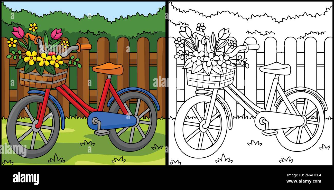 Spring Bike with Flowers Coloring Illustration Stock Vector Image & Art ...