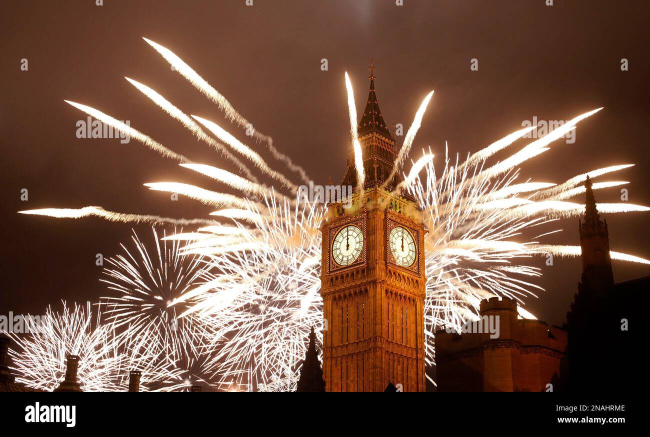 Fireworks explode over the Houses of Parliament, including St Stephen's ...