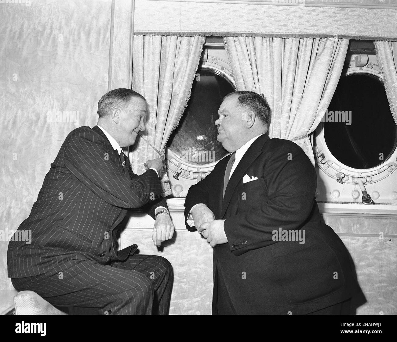 Stanley Laurel, left, and Oliver Hardy, movie comedy team, are pictured ...