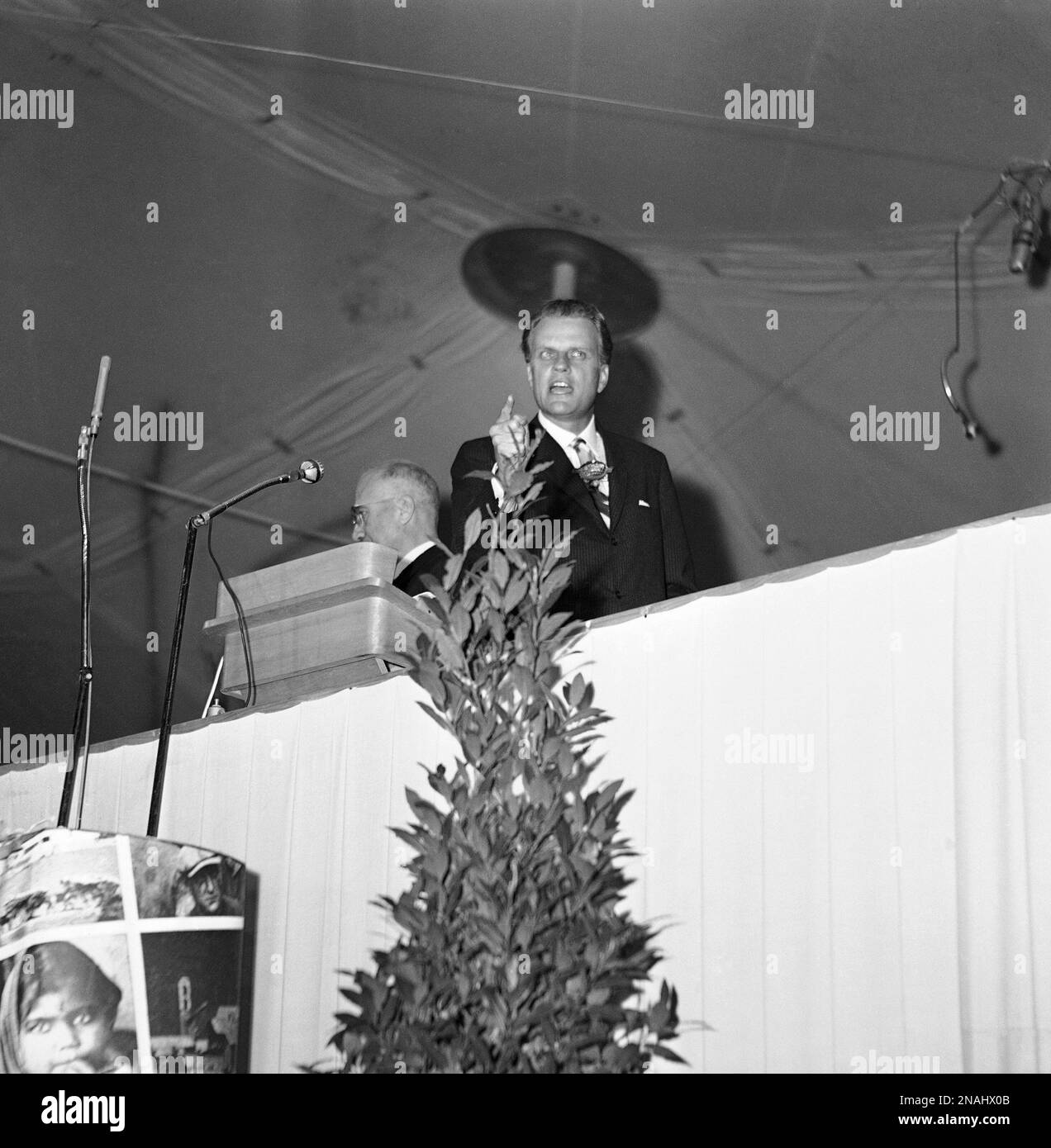 American preacher Billy Graham holding prayer meeting in the 10,000 ...