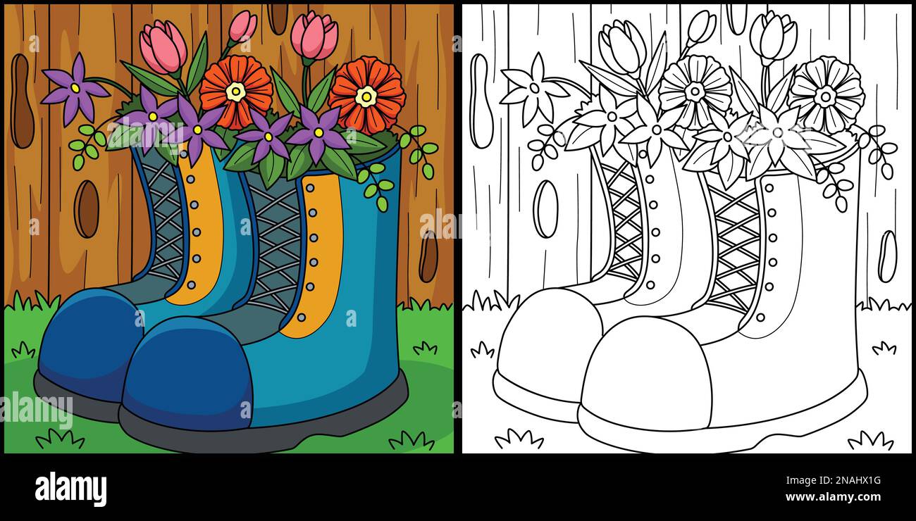 Spring Boots with Flowers Coloring Illustration Stock Vector Image ...