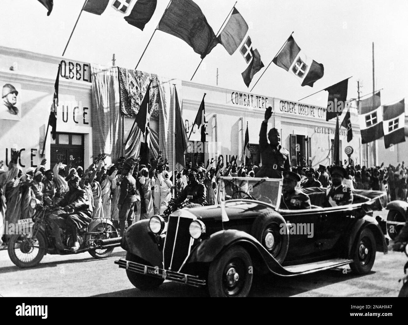 Italian leader Benito Mussolini arrived at Tobruk, Libya, for his visit ...