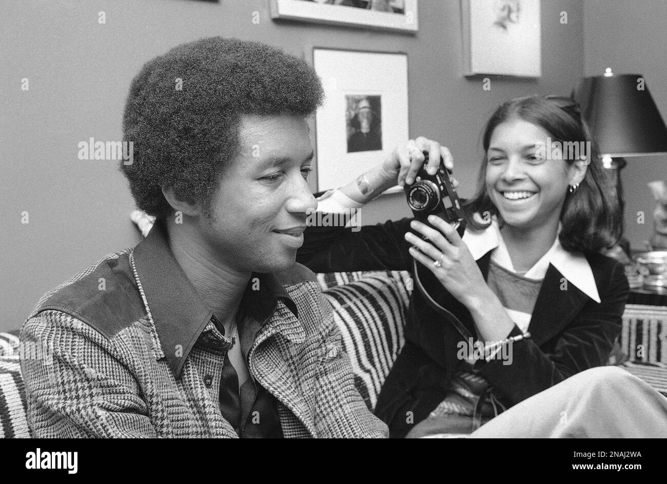 Tennis star Arthur Ashe with his wife Jeanne in New York on Feb. 16 ...