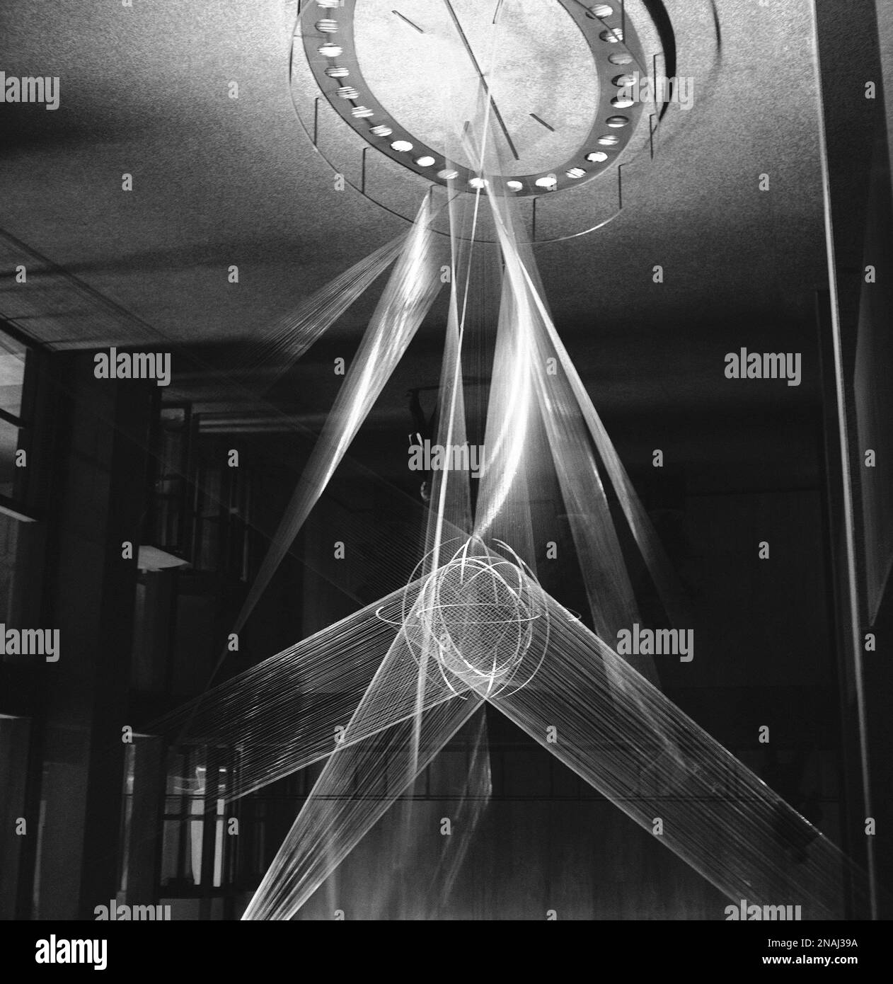 Mobile sculpture “Flight” by Richard Lippold, is shown in the lobby of ...