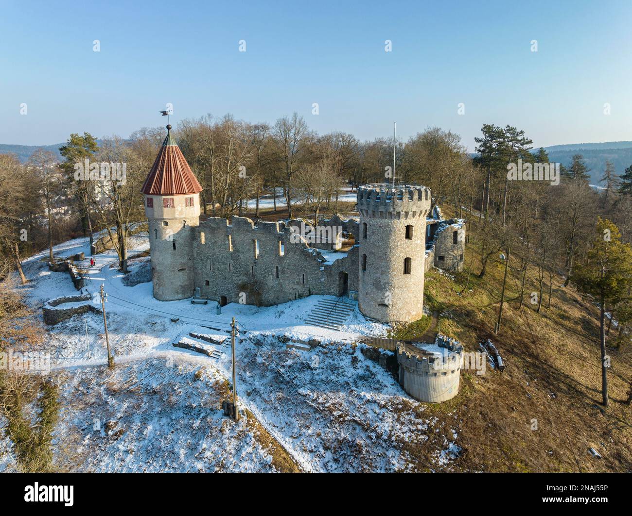 The Honburg castle ruins on the Honberg, above the town of Tuttlingen ...