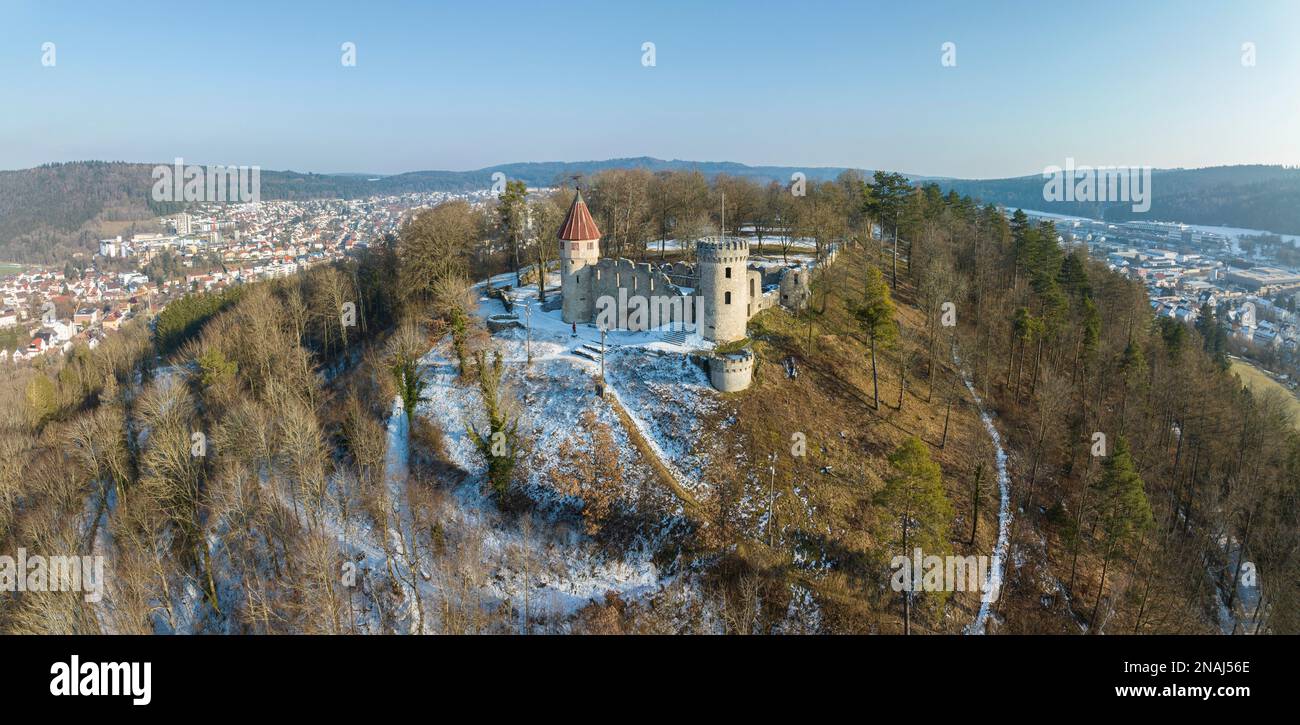 The Honburg castle ruins on the Honberg, above the town of Tuttlingen ...