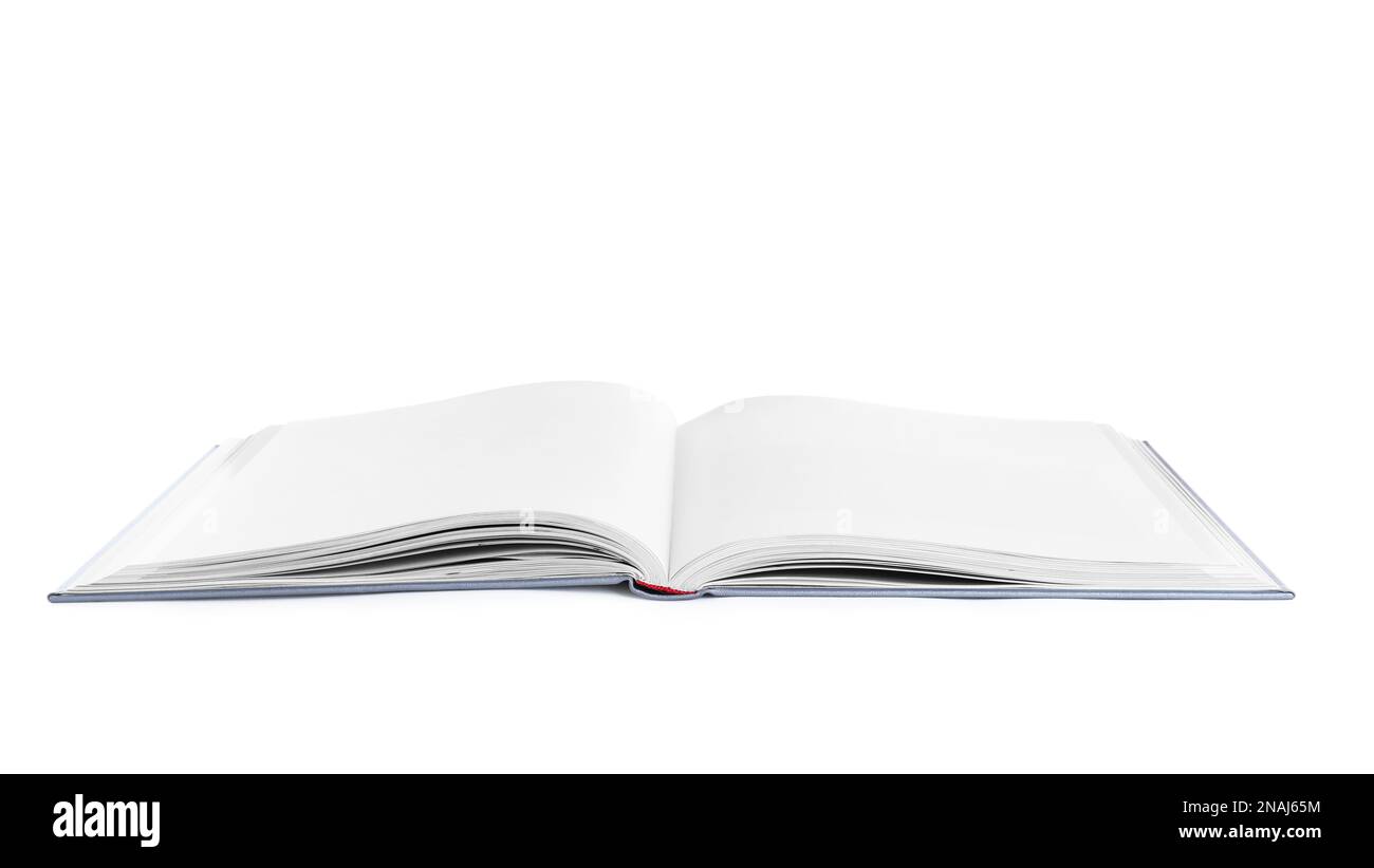 Open book with hard cover isolated on white Stock Photo - Alamy