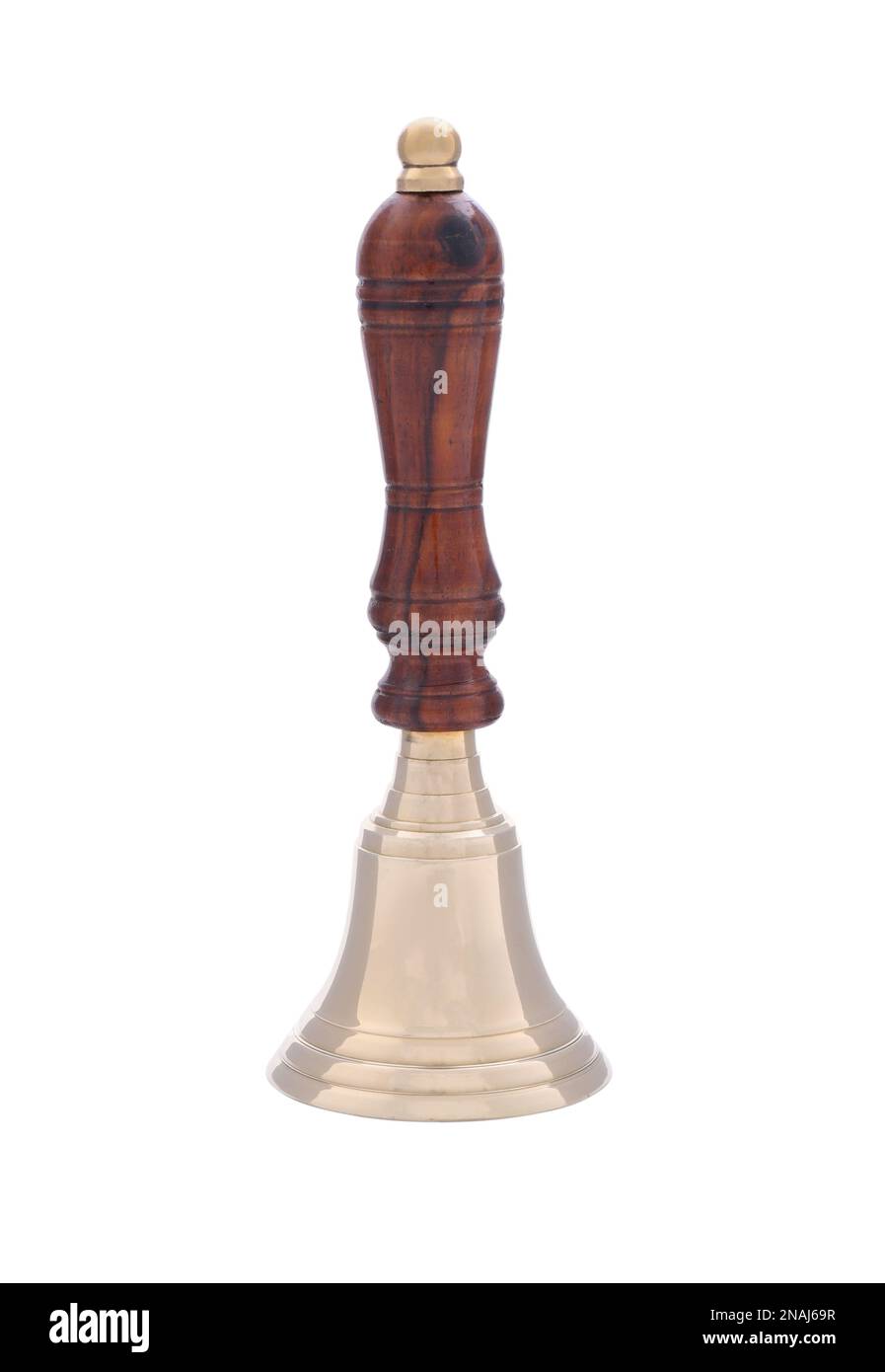 Elegant golden bell with wooden handle isolated on white Stock Photo ...