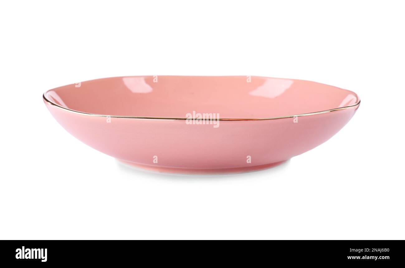 Pink plate isolated on white. Kitchen tableware Stock Photo - Alamy