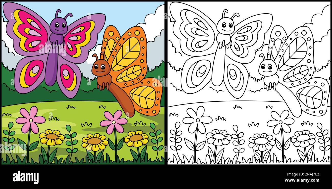 Spring Two Butterflies Coloring Page Illustration Stock Vector Image ...