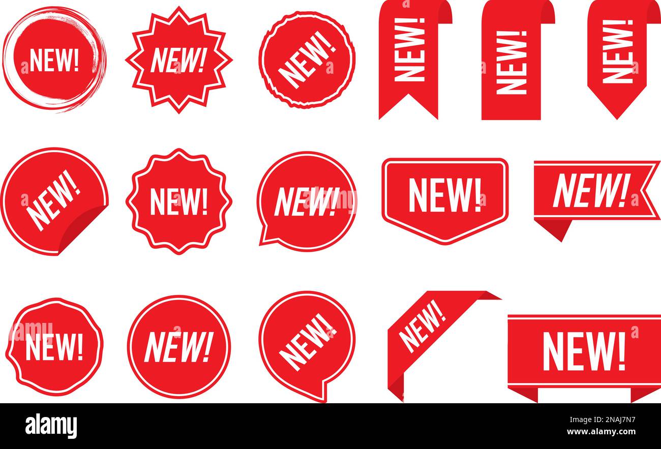 New labels, red isolated on white background, vector illustration Stock ...