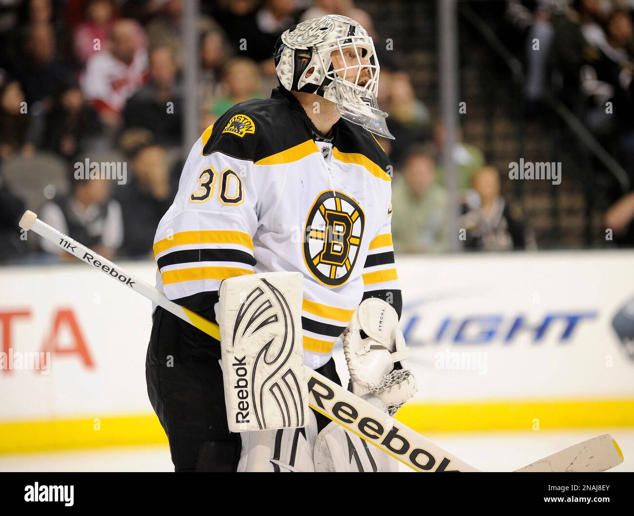 Boston Bruins goalie Tim Thomas during an NHL hockey game against the ...