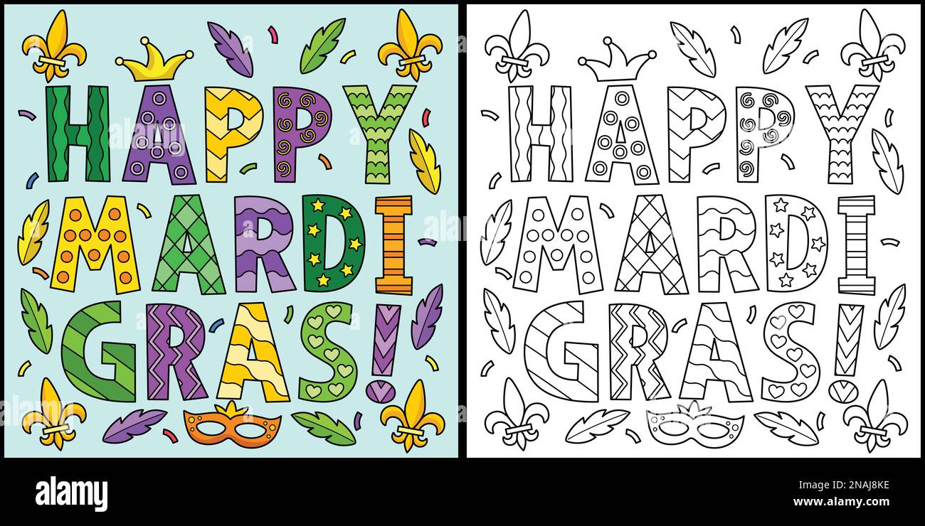Happy Mardi Gras Coloring Page Illustration Stock Vector Image & Art ...