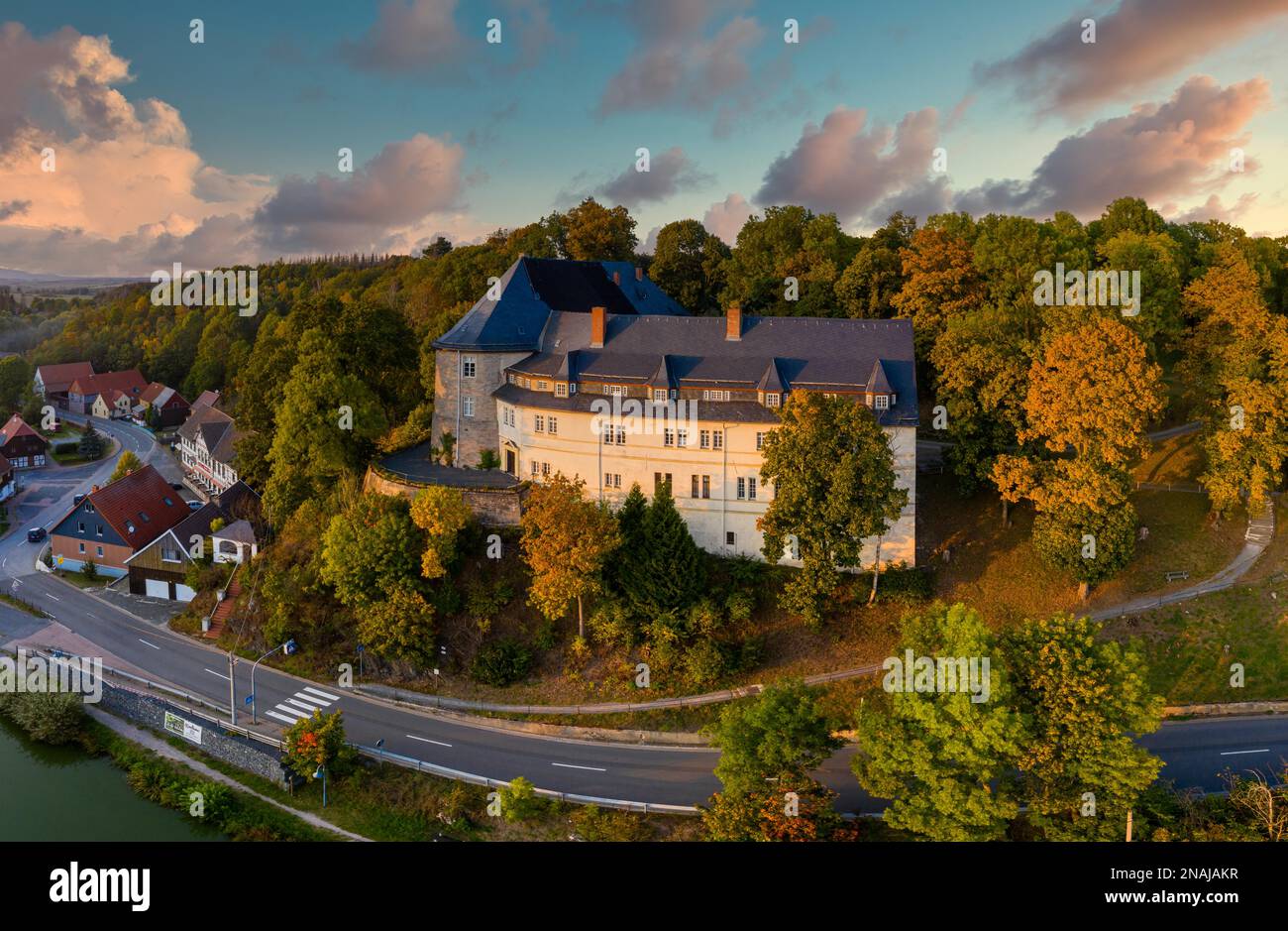 Aerial view Stiege Castle Town of Oberharz am Brocken Harz Mountains ...