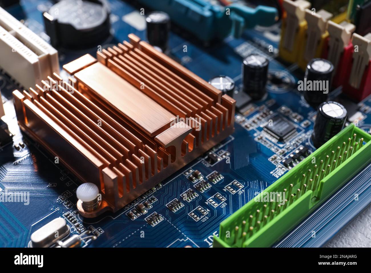 Computer motherboard as background, closeup. Electronic device Stock ...