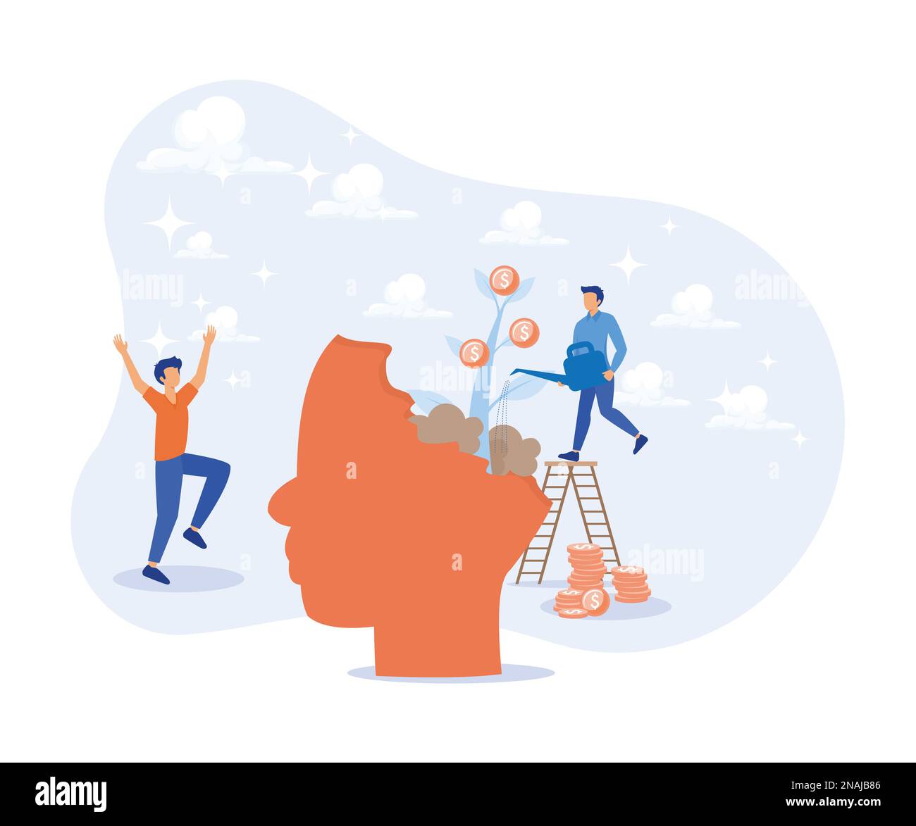 Investment illustration. People characters investing money in self ...