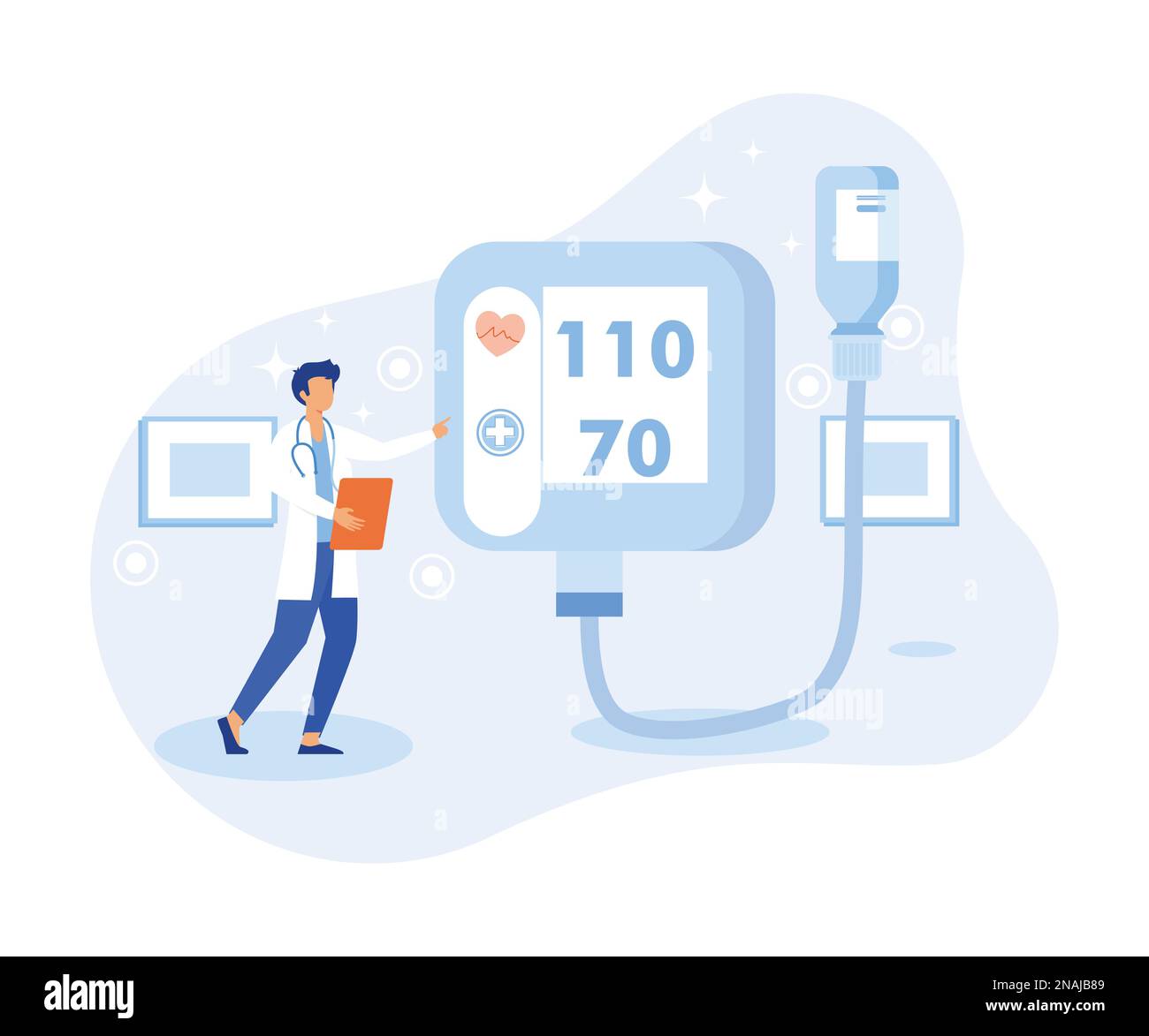 Heart disease screening and diagnostic illustration. Doctor checks ...