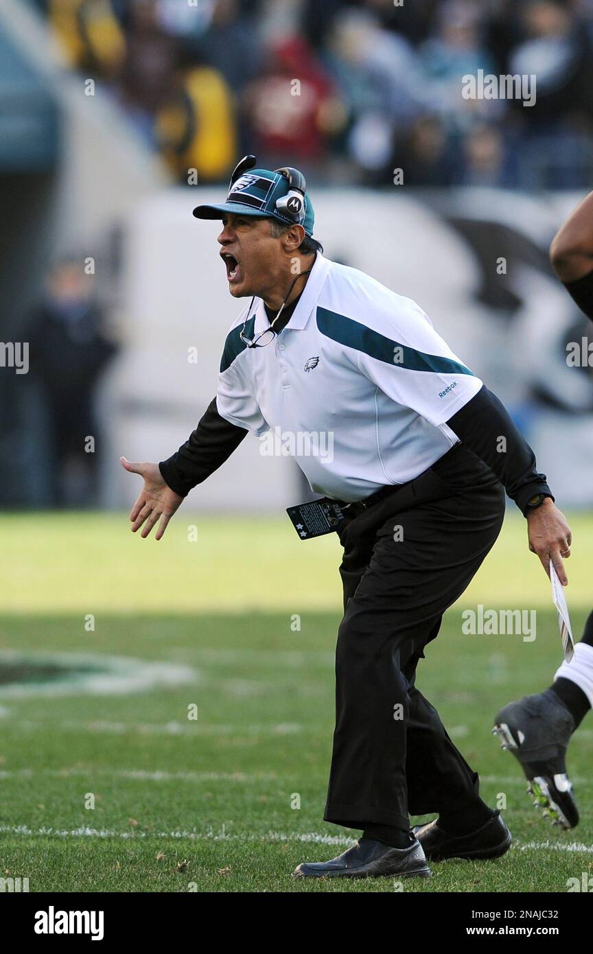 Philadelphia Eagles defensive coordinator Juan Castillo cheers on his ...