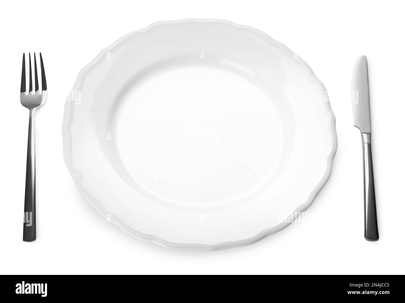 Empty plate and cutlery on white background. Table setting Stock Photo ...