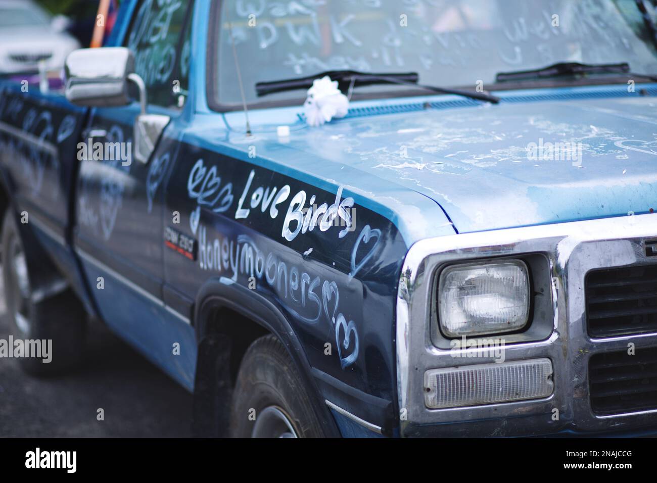A cool car with different words and texts ready for wedding ceremony ...