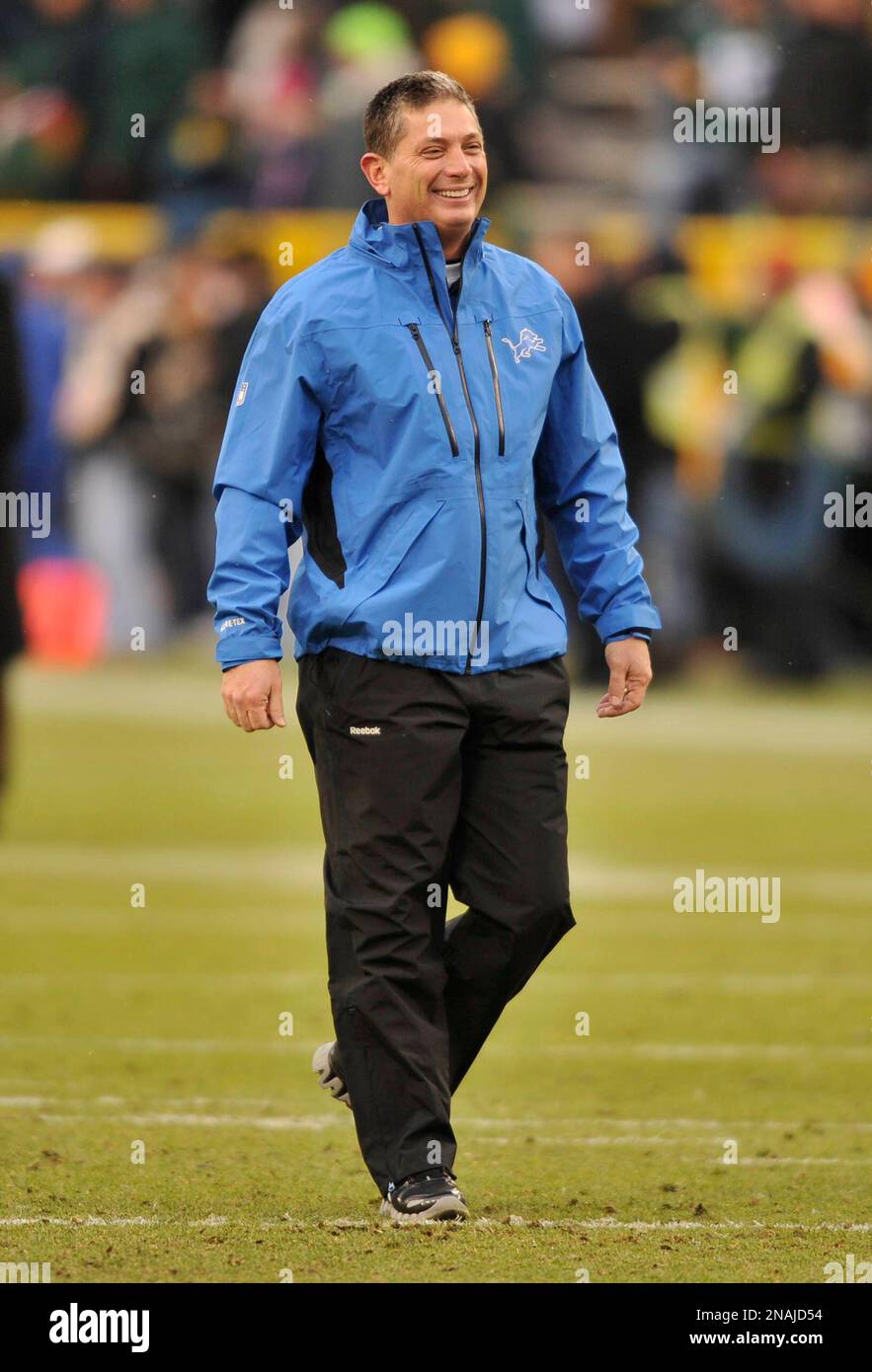 Detroit Lions head coach Jim Schwartz smiles before an NFL football ...