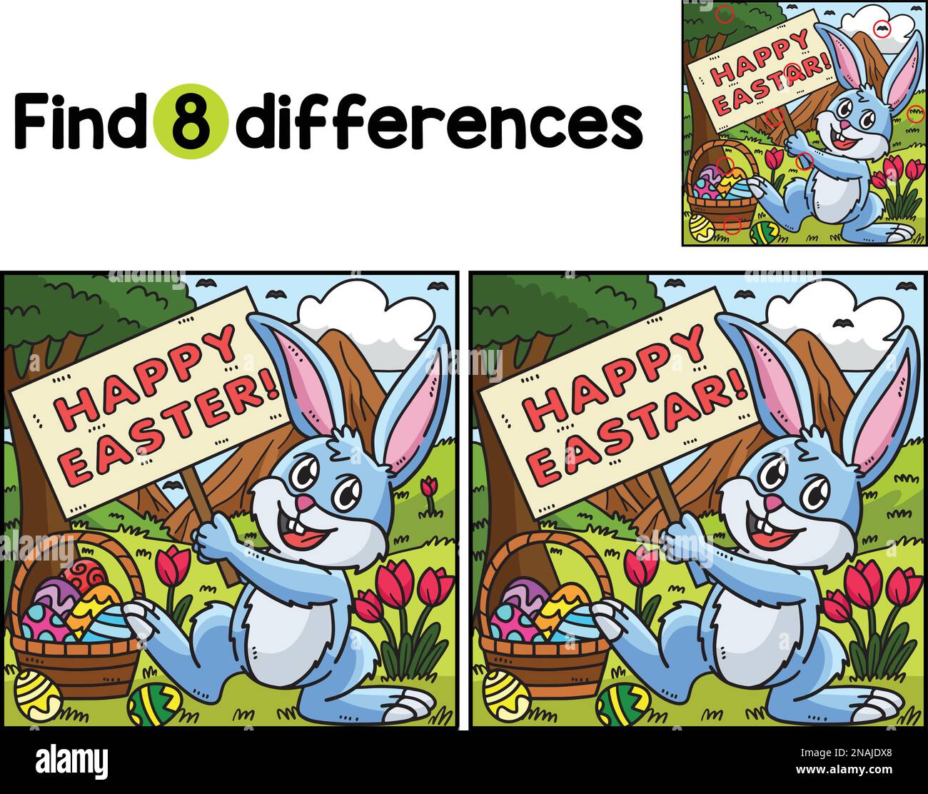 Bunny Holding Happy Easter Find The Differences Stock Vector Image & Art - Alamy