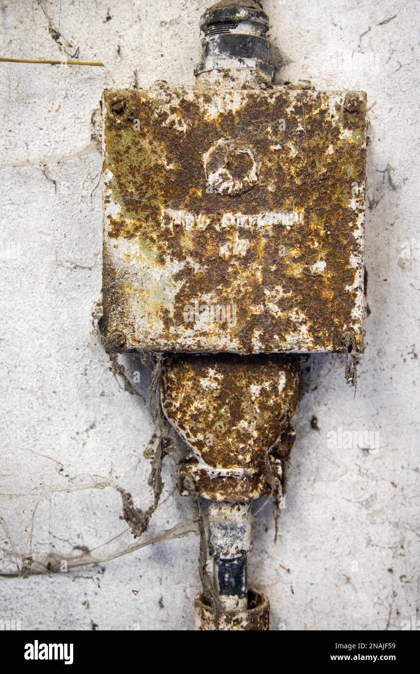 Old electrical installations Cast iron house junction box Stock Photo ...