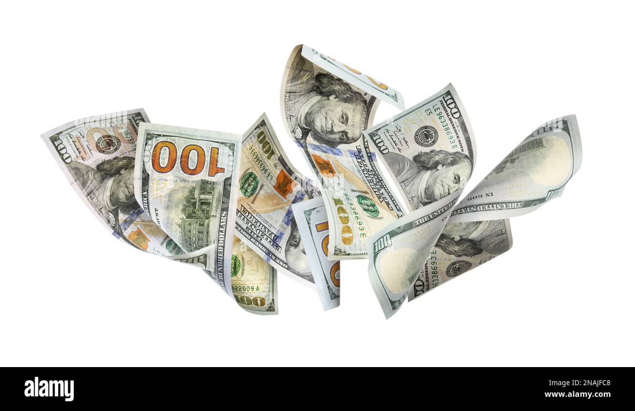 Dollar banknotes flying on white background, collage Stock Photo - Alamy