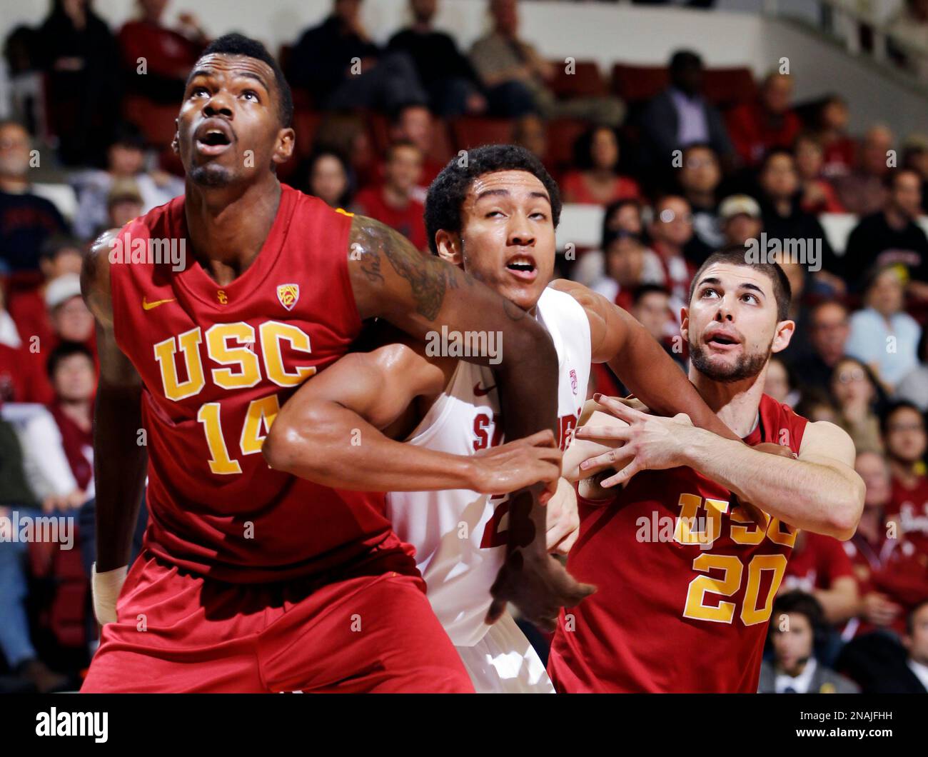 Southern California forward Dewayne Dedmon (14), Stanford forward Josh ...