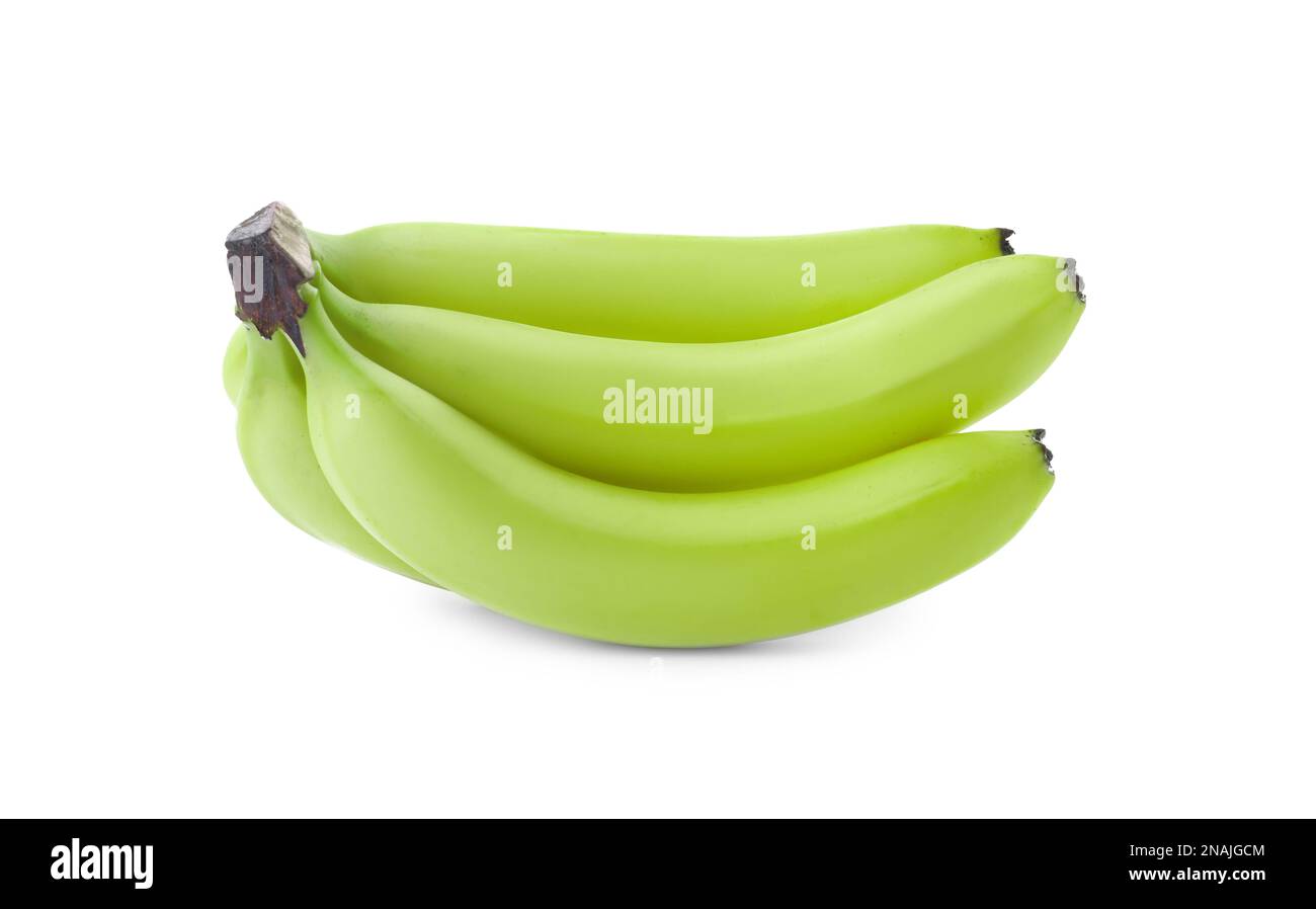 Cluster of green bananas on white background Stock Photo - Alamy