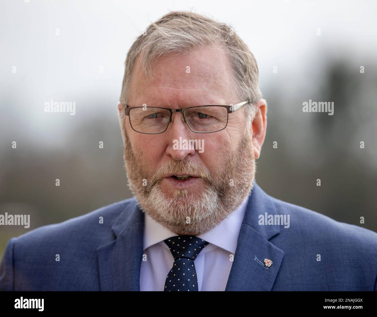 UUP leader Doug Beattie MLA during an interview on the steps of ...
