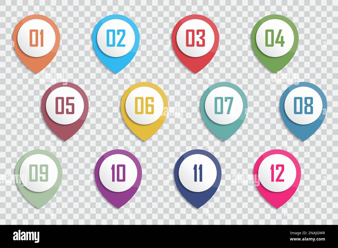 Number Bullet Point Colorful 3d Markers 1 to 12 Vector illustration ...