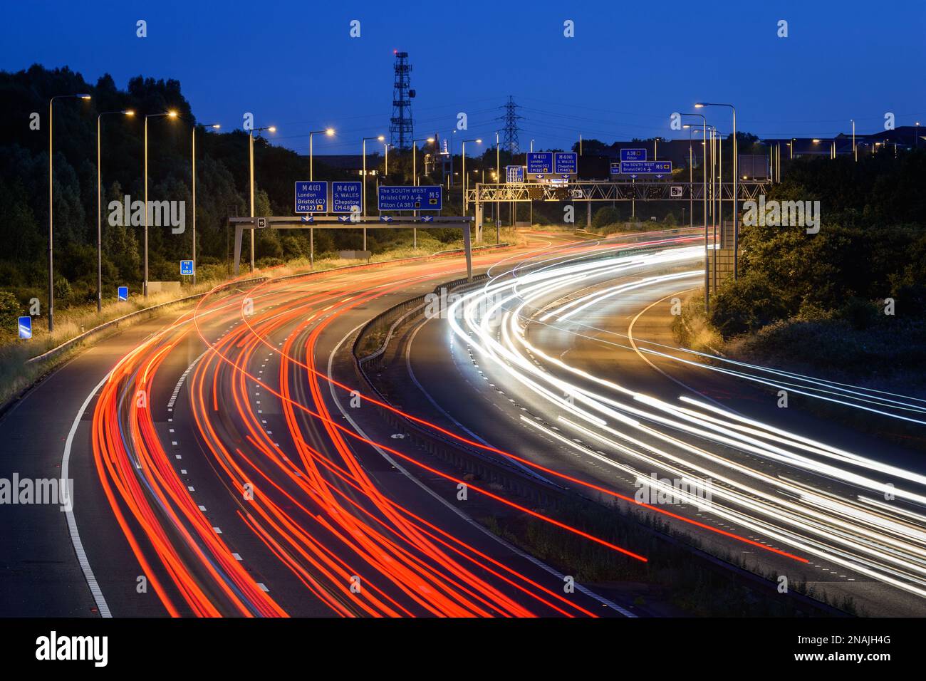 Light trails and streaks of light are left by fast moving traffic on ...