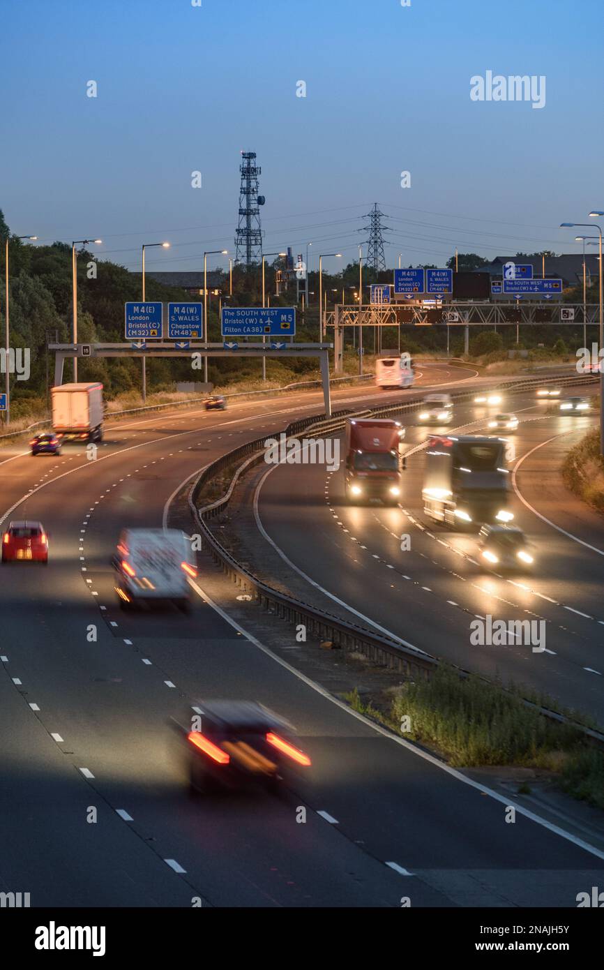 Vehicles move quickly past an intersection on the M5 motorway near ...