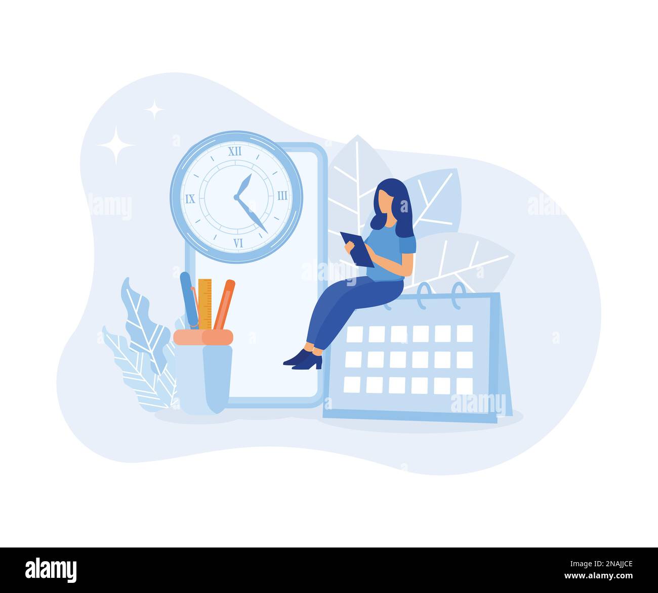 Schedule planning illustration. Characters managing work tasks and ...