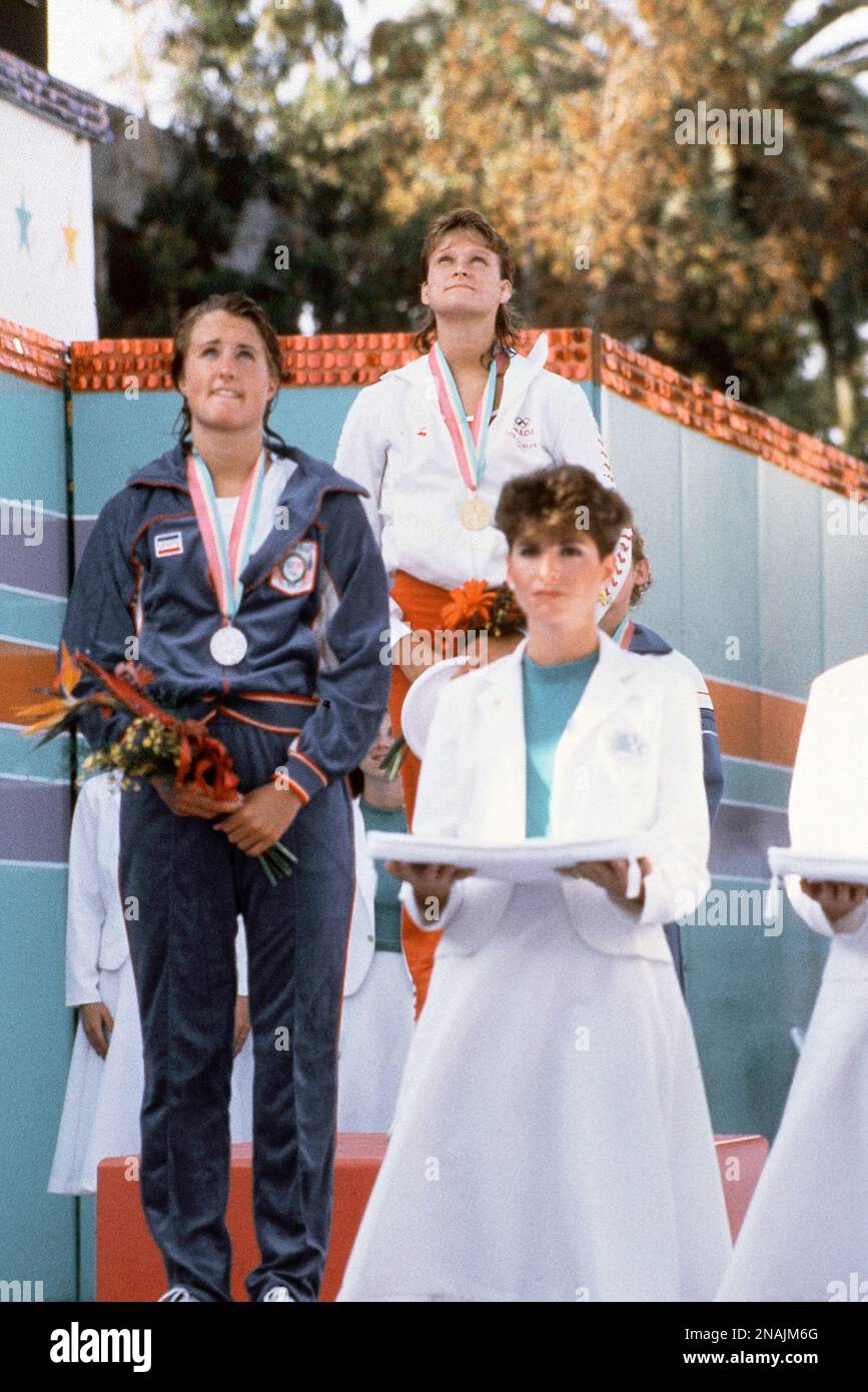 Silver medalist Susan Rapp of the USA, left; and gold medalist Anne ...