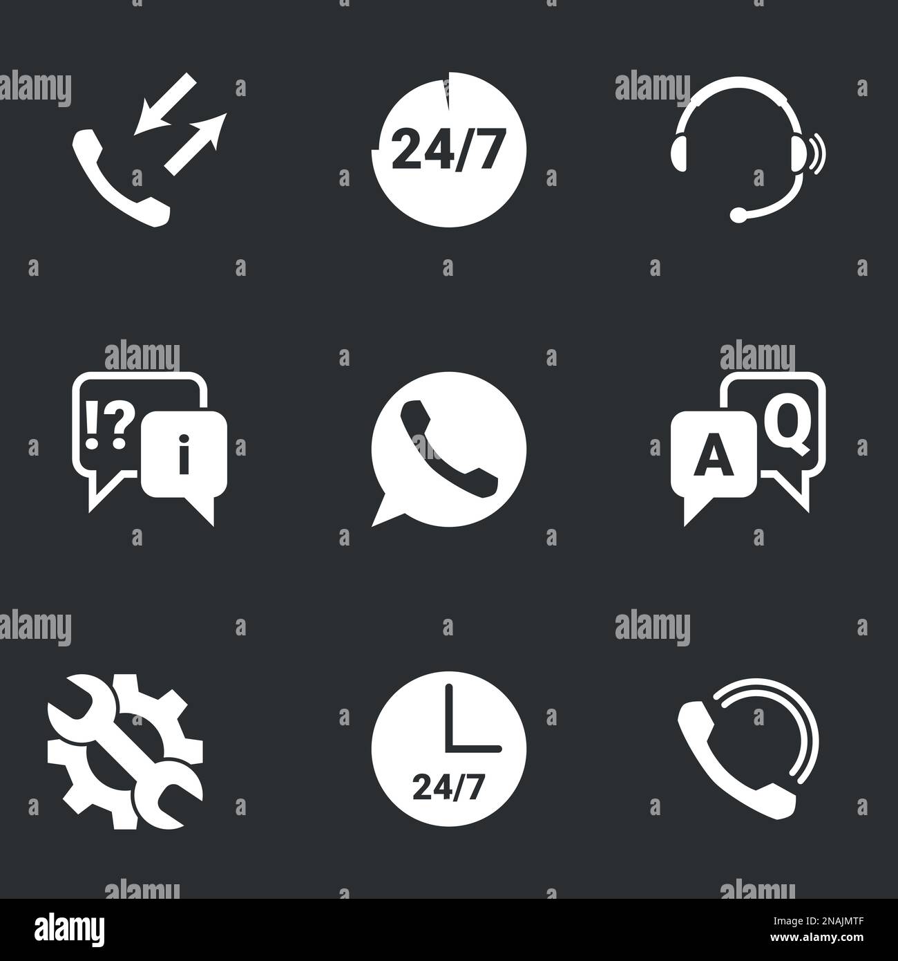 Icons for theme call center,support service. Black background Stock ...