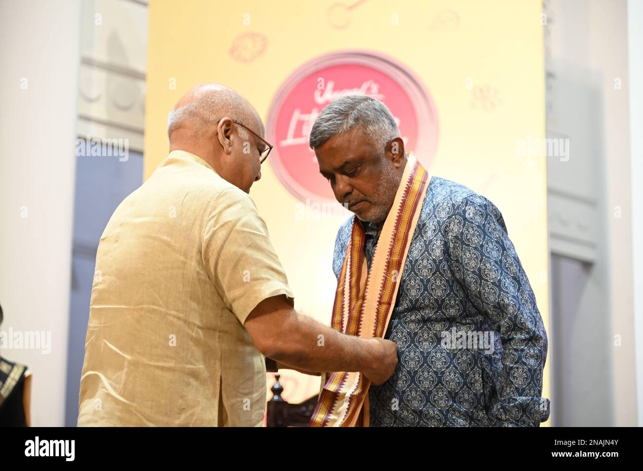 Kolkata, India. 11th Feb, 2023. Mr. Krishna Kali Ghosh, the owner of Jugal's felicitating Shri ...