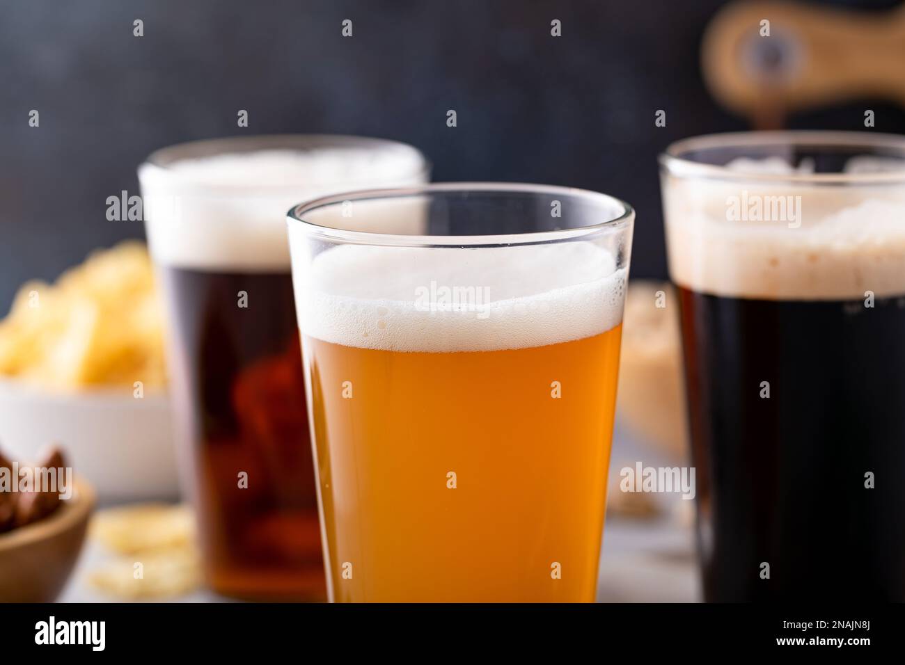 Variety of beer with dark stout, traditional lager and belgian white ...