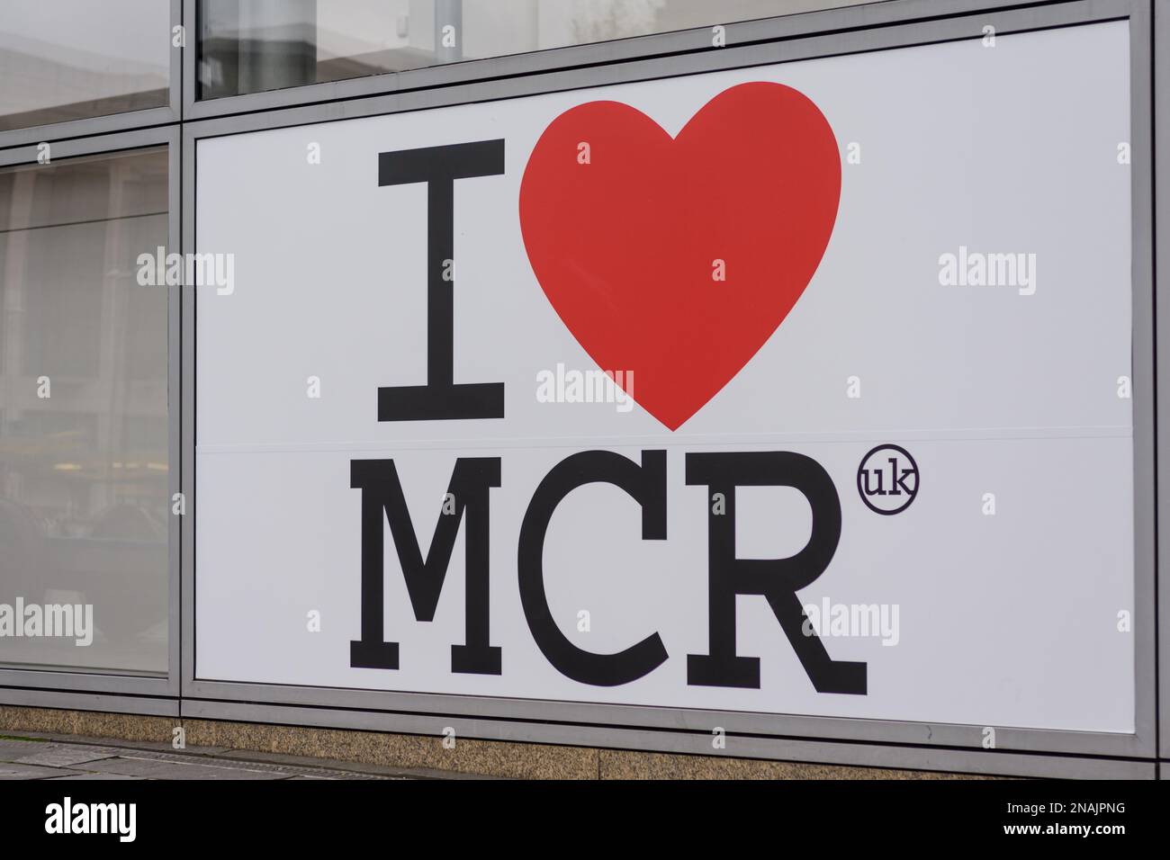 I love Manchester artwork on a high street in the city centre of ...