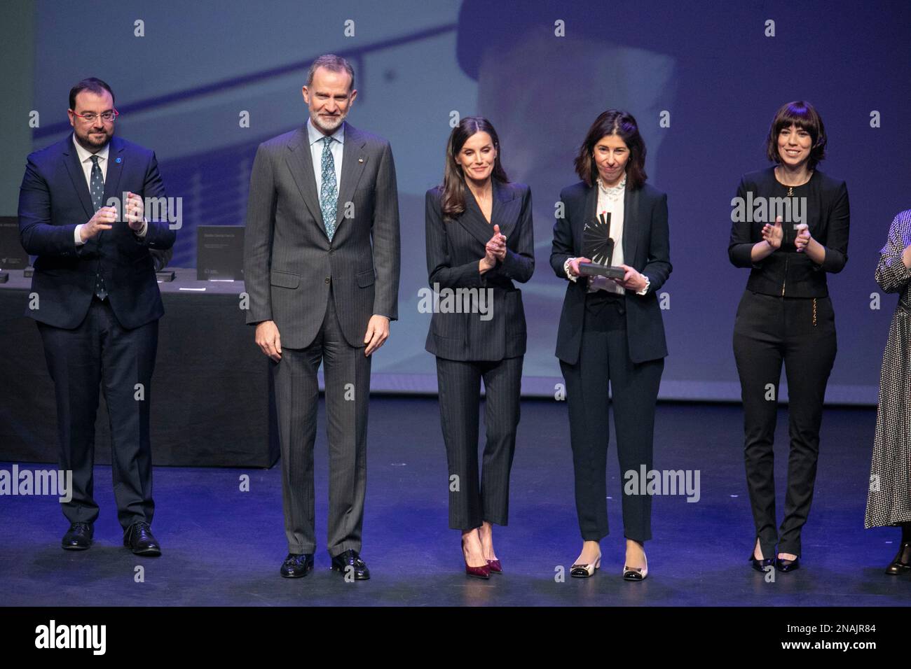 (L-R) The president of Asturias, Adrián Barbón; King Felipe VI; Queen ...