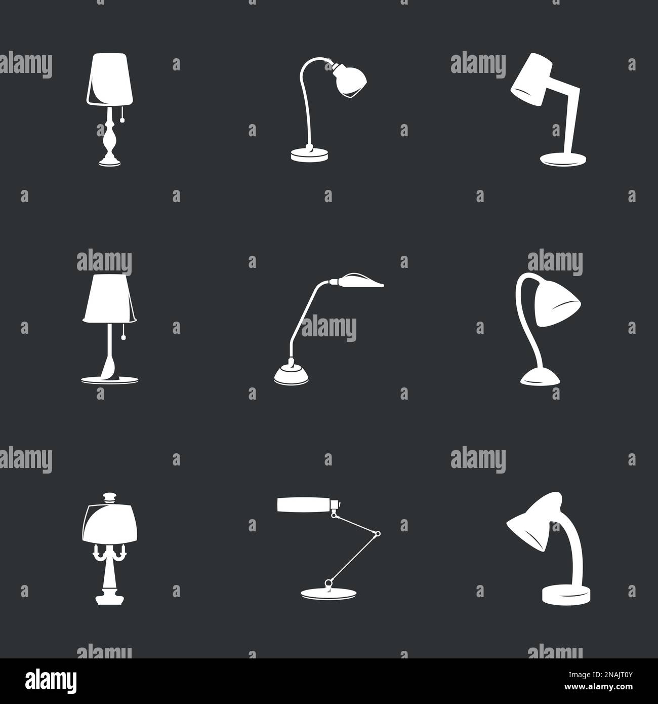 Vector illustration on a theme Lighting and table lamps. Black ...