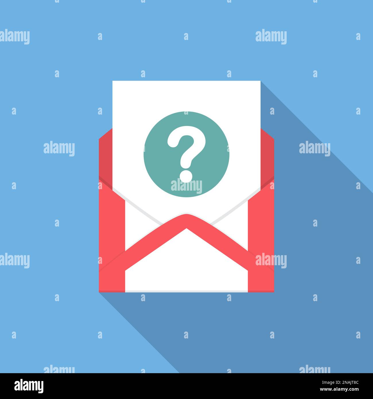 Envelope with document and round blue question mark icon. Vector ...