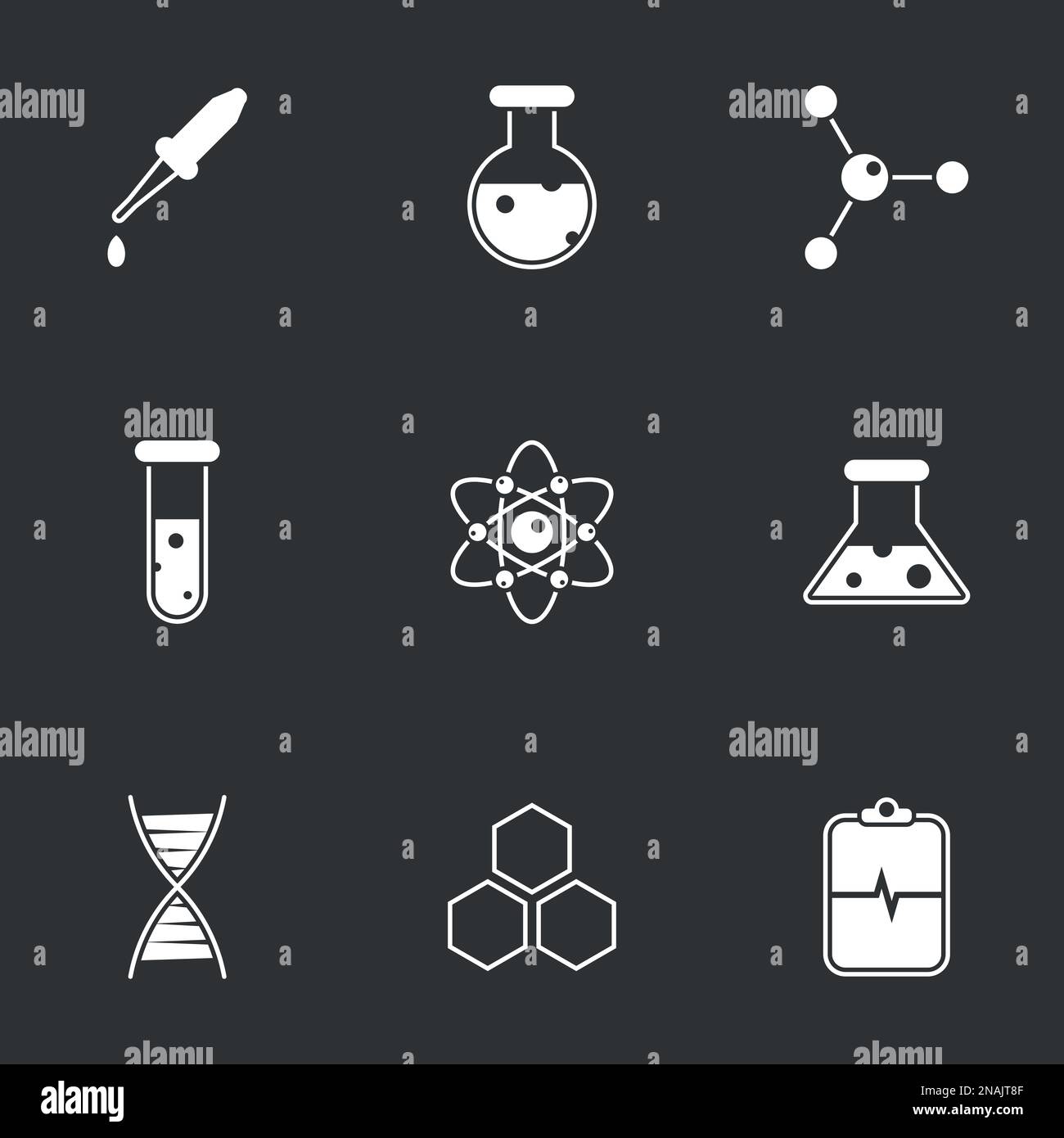 Icons for theme Chemistry and science. Black background Stock Vector ...