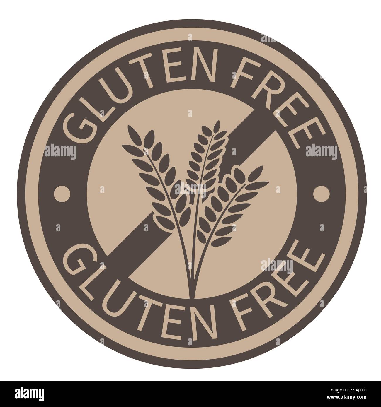 round gold colored gluten free label with wheat ears vector ...