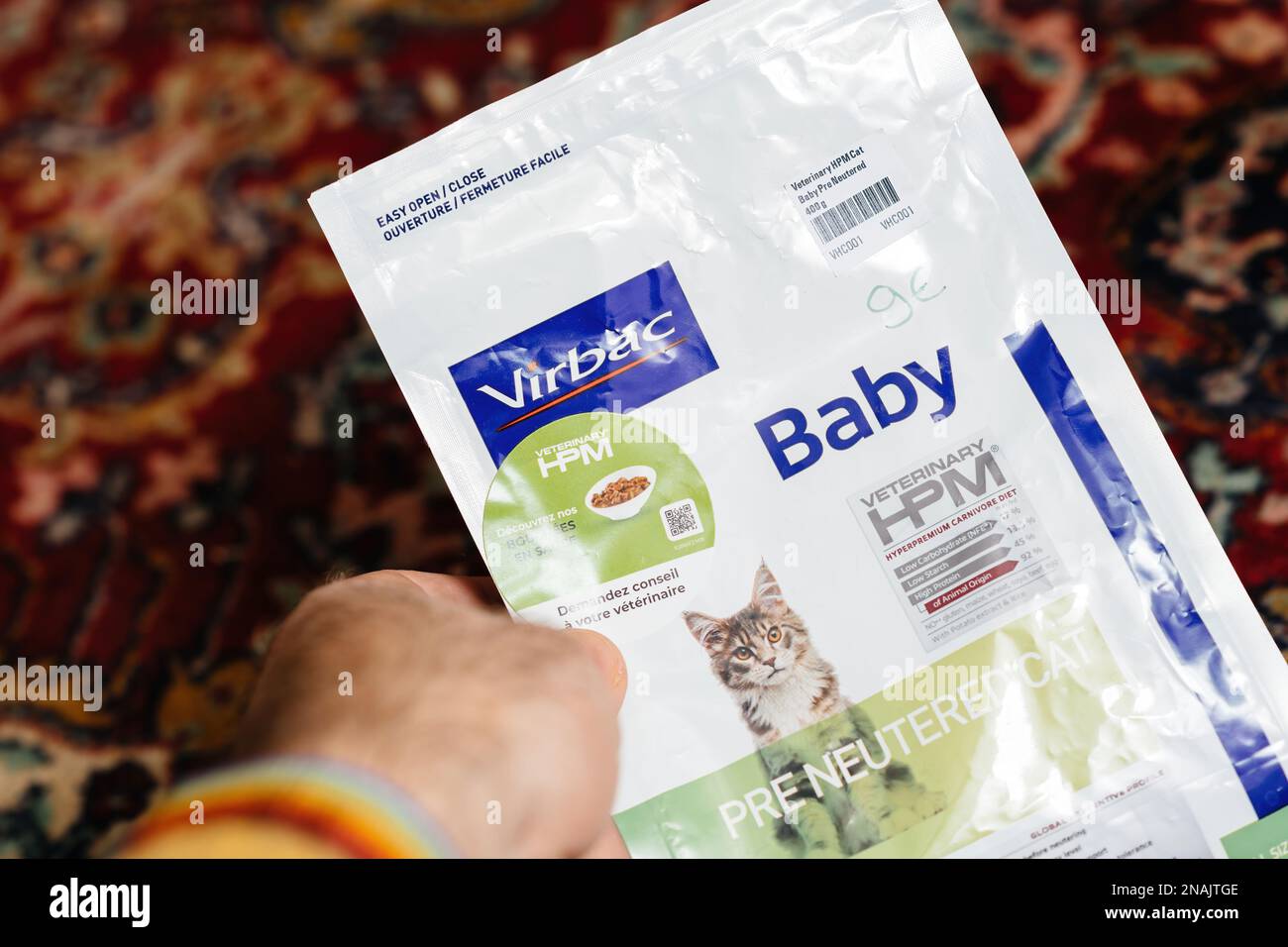 Paris, France - Dec 16, 2022: Open package with Virbac baby veterinary ...