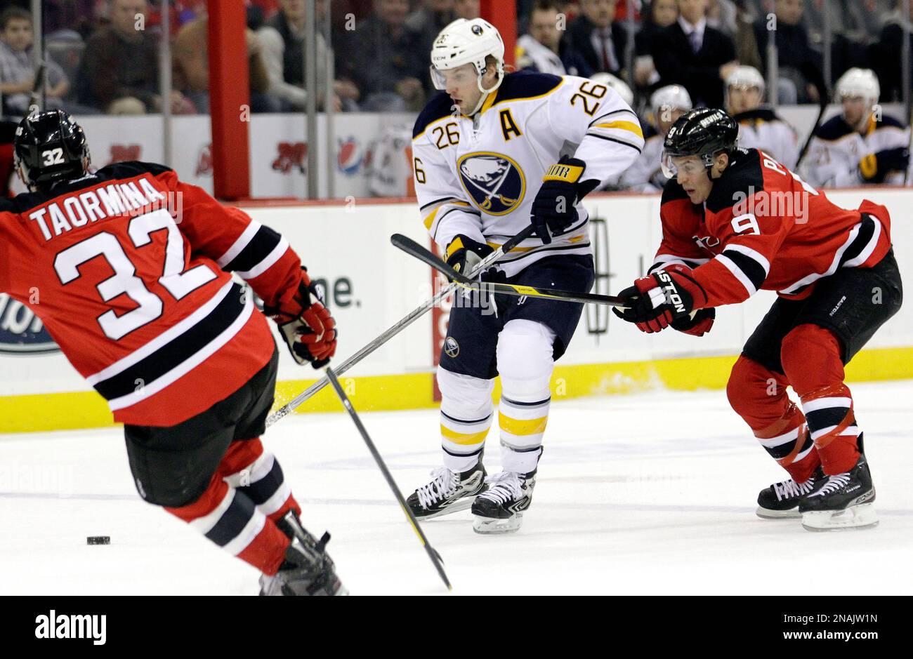 Buffalo Sabres' Thomas Vanek, center, of Austria, skates against New ...